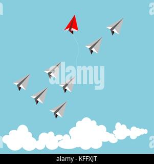 Red paper airplane as a leader among white airplanes, leadership ...
