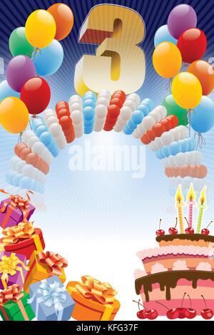 Third birthday. Background with design elements. The poster or ...