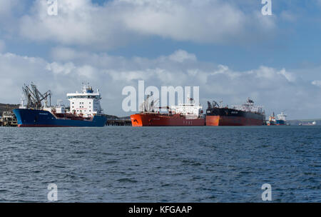 Oil Tankers at Valero Oil Terminal, Milford Haven, Pembrokeshire Stock ...