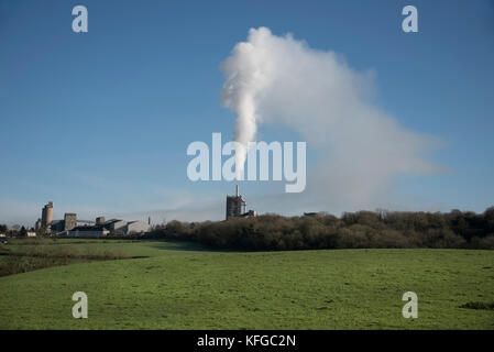 Smoke plume from Castle Cement, Clitheroe, Ribble Valley, Lancashire ...