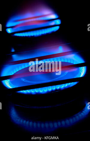 kitchen gas stove with burning burners isolated on white background ...