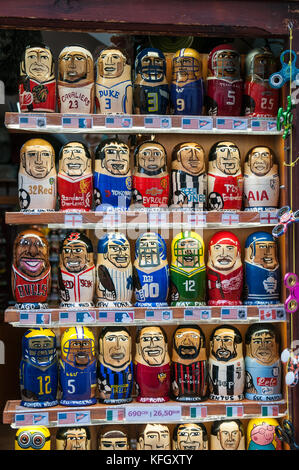 Traditional wooden souvenirs at a market. Prague, Czech Republic Stock ...