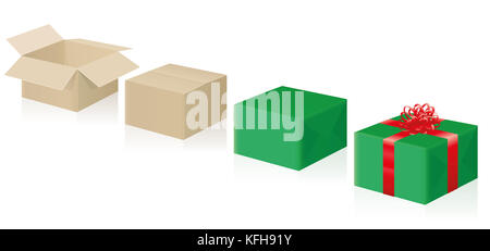 Gift box decorated with ribbon. Open empty container with blue bow ...