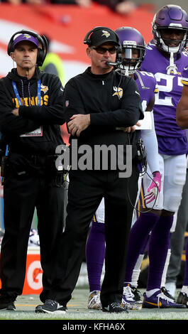 Minnesota Vikings head coach Mike Zimmer watches during an NFL football ...