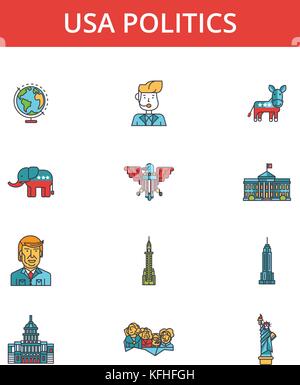 USA Political party symbols isolated on white background. Elephant ...