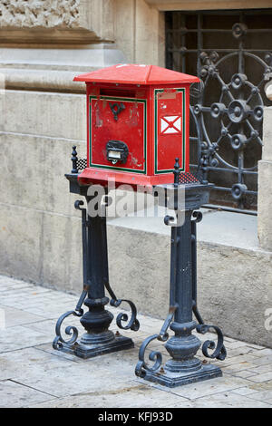 A letter box of the Hungarian Postal Service, located in Budapest, the ...