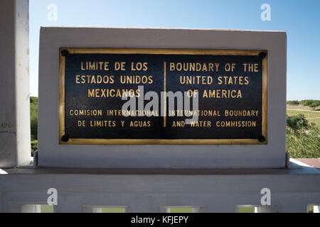 Boundary marker on the bridge over the Rio Grande between the United ...