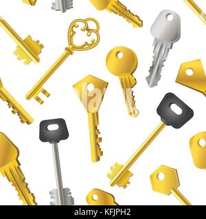 golden keys seamless background isolated. Vector illustration of modern ...