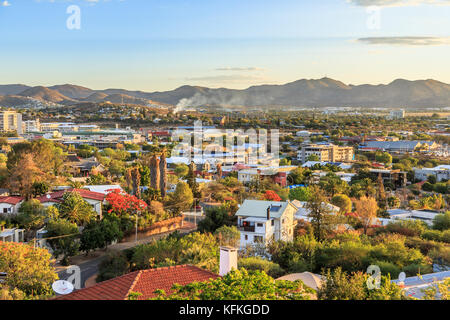 Windhoek rich resedential area quarters on the hills with mountains in ...