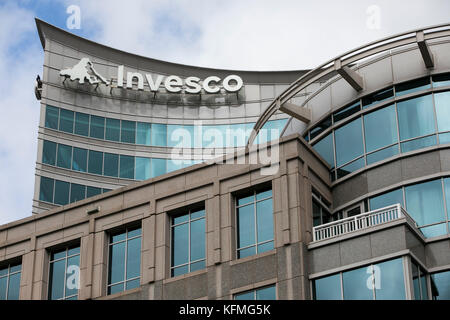 A logo sign outside of the headquarters of Invesco Ltd., in Atlanta ...