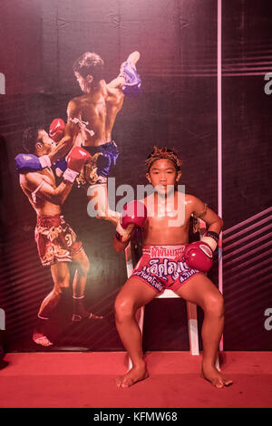 Boy, Muay Thai boxer before the fight starts, Bangkok, Thailand Stock ...