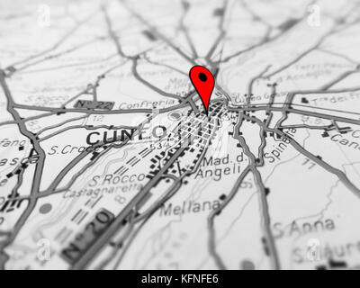 Cuneo city over a road map (ITALY Stock Photo - Alamy