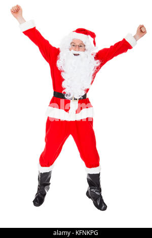 Excited Santa Claus cheering. Isolated on white background Stock Photo ...