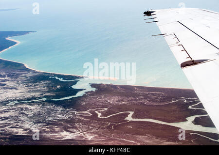 Aerial view of tidal inlets in mudflats, Wadden Sea, Lower Saxony ...