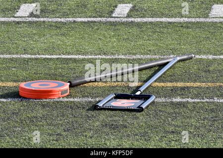 Football field yard markers laying on the sideline Stock Photo - Alamy