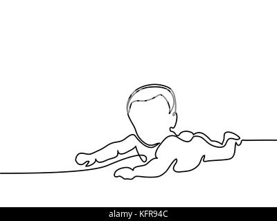Continuous line drawing. Cute baby is lying on the white background ...