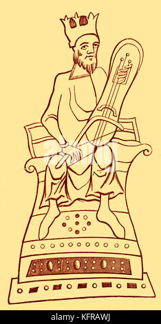 Crwth with three strings. Illustration from manuscript of Saint-Martial ...