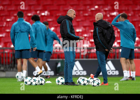 Real Madrid's manager Zinedine Zidane during the training session at ...