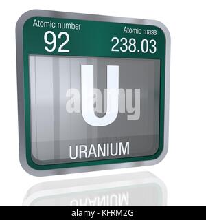 Uranium U chemical element. Uranium Sign with atomic number. Chemical ...