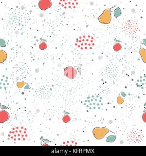 Cute Seamless Pattern with pears and dotted background. hand Drawn ...