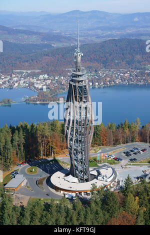 Austria, Carinthia, Observation tower Pyramidenkogel at Woerthersee ...