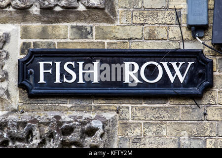 Unusual street name signs - Fish Row, Salisbury, Wiltshire, UK Stock ...
