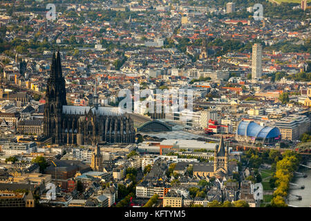 South of Cologne with Cologne Cathedral and the Old Town and the Rhine ...