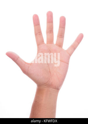 Male hand is showing five fingers isolated on white background with ...