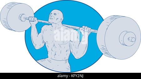 Drawing sketch style illustration of a Strongman weightlfter lifting ...
