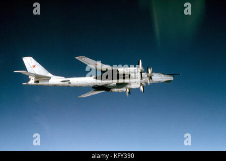A Tupolev Tu-95 "Bear" long range bomber on display in the museum of ...