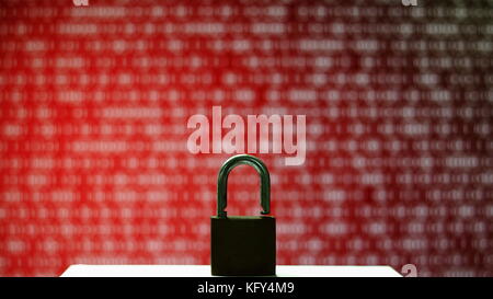 unlock lock in front of ransomware digital screen with numbers and ...