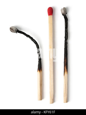 Different stages of burnt matches on white background, flat lay Stock ...