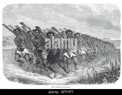 MAORI WARS (1845-1872) British soldiers attack a Maori encamp,ment ...