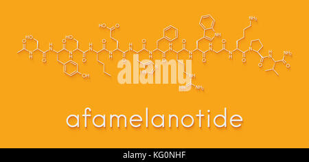 Afamelanotide (melanotan-1) photoprotective drug molecule. Atoms are ...