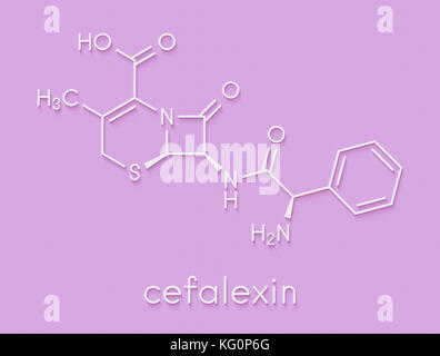 Cefalexin antibiotic drug molecule (cephalosporin, first generation ...