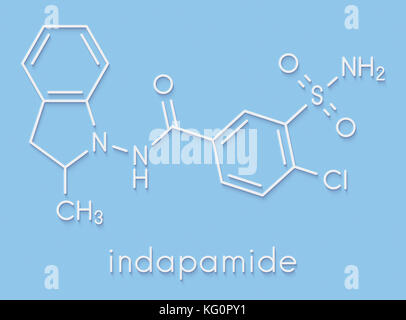 Indapamide hypertension drug molecule (diuretic). Atoms are represented ...