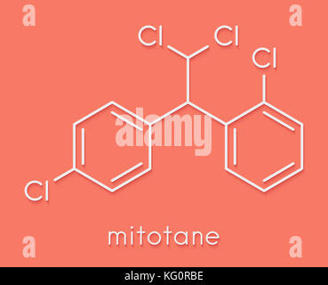 Mitotane cancer drug molecule. Atoms are represented as spheres with ...