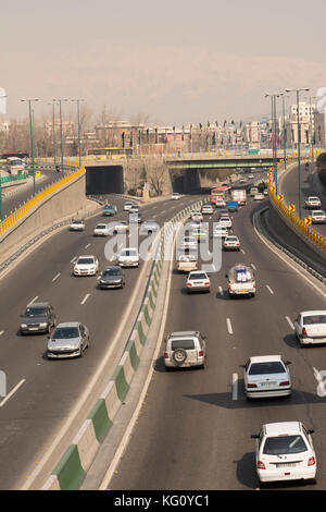Tehran, IRAN - February 22, 2017 Morning Traffic on Resalat Highway ...