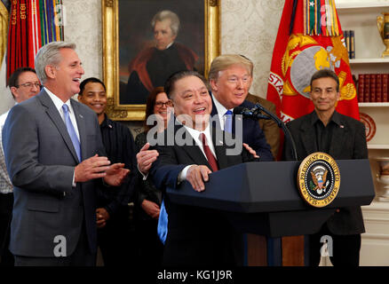 President Donald J. Trump hugs Broadcom CEO Hock Tan as Tan announces ...