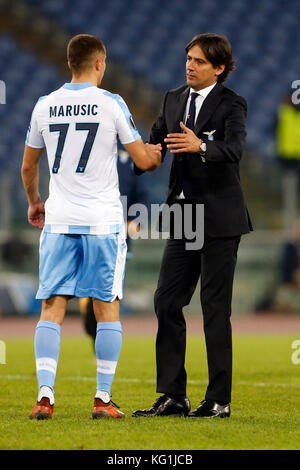 Rome, Italy - 02/11/2017 Coach Simone Inzaghi of Lazio (C) cheers his ...