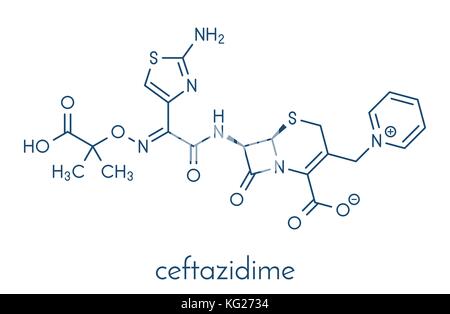 Ceftazidime cephalosporin antibiotic drug molecule. Skeletal formula ...