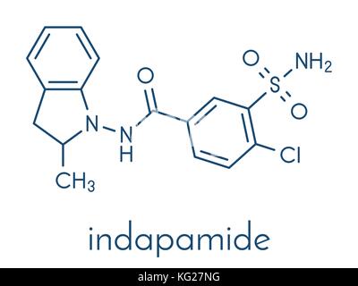 Indapamide hypertension drug molecule (diuretic). Skeletal formula ...