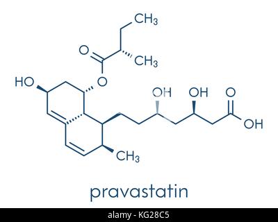 Pravastatin cholesterol lowering drug molecule. Skeletal formula Stock ...