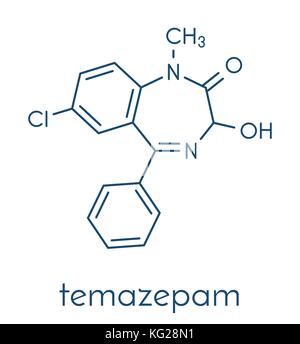 Temazepam benzodiazepine drug molecule. Used as hypnotic, anxiolytic ...