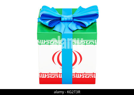 Gift box with Iranian flag. Holiday in Iran, concept. 3D rendering ...