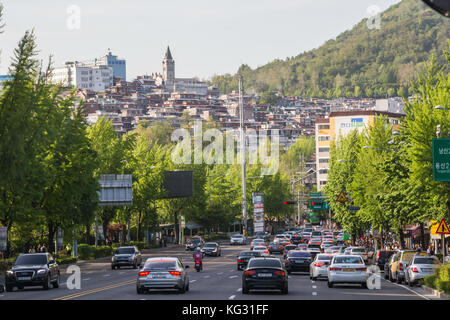 Road traffic anc cars driving on the streets of Seoul, South Korea ...