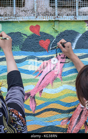 Beautiful background pattern image of a wall made of round stone red ...