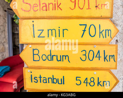 Directional sign showing distance to major cities around the world ...