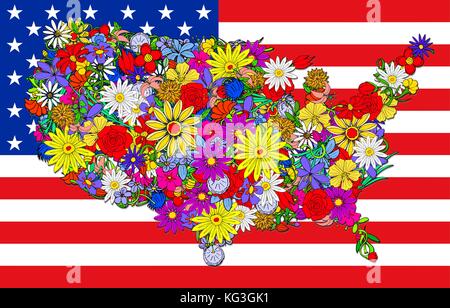 Map of the United States of flowers on the national flag Stock Vector ...
