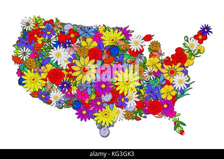 Map of the United States of flowers on the national flag Stock Vector ...